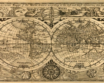 World Map Historic Old World Map 1626 Old Antique Restoration