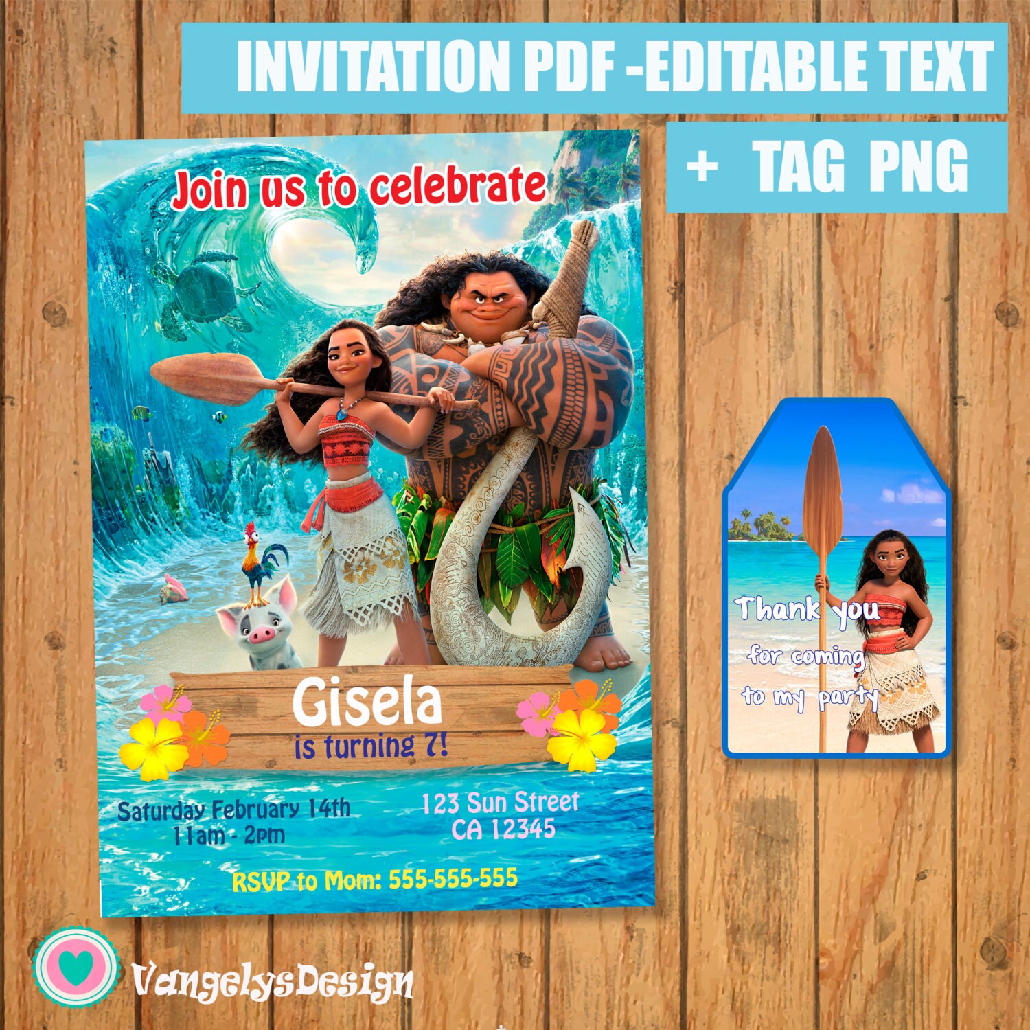 Moana Ticket Invitations Printable