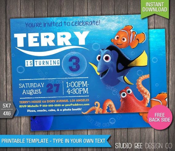 Dory Printable Editable Invitations