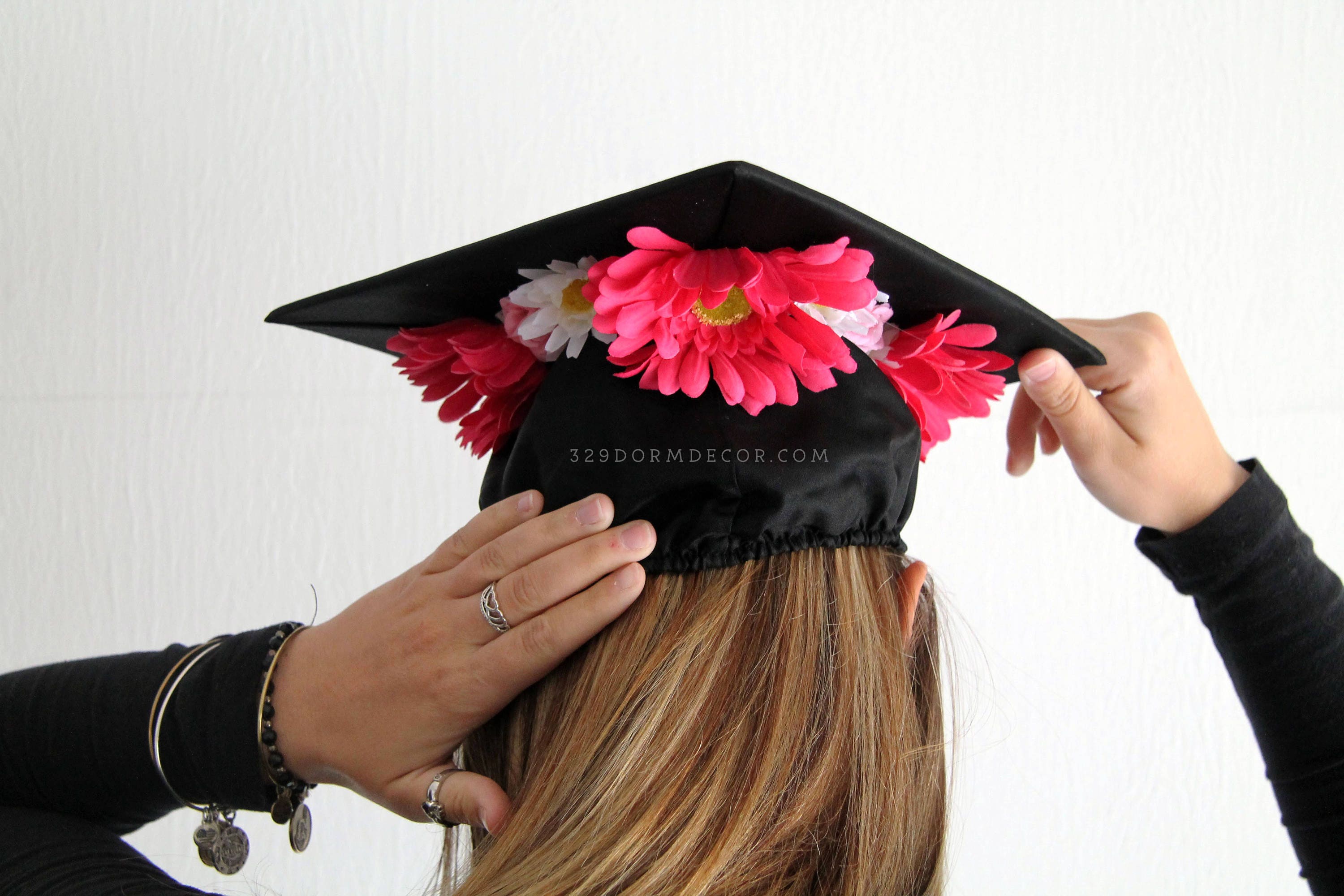 Pink Daisy Flower Crown Graduation Cap