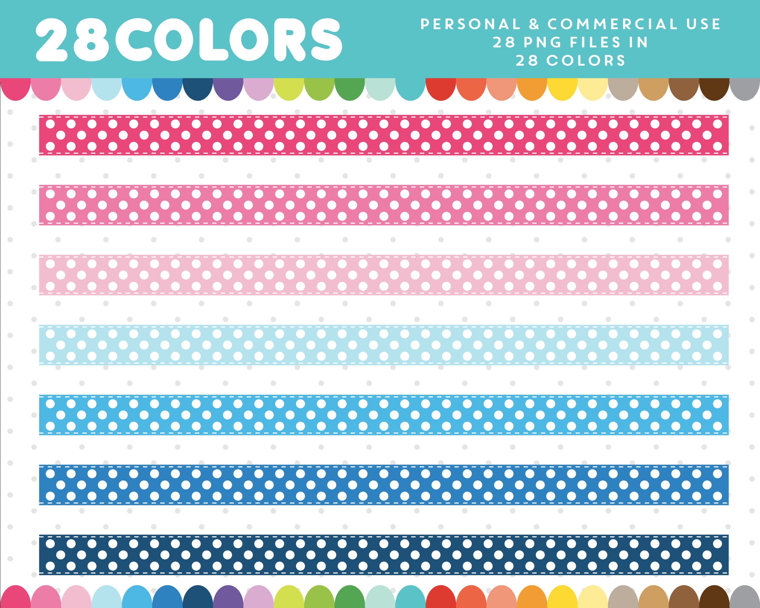 Polka dot Border clipart Digital border clipart Rainbow