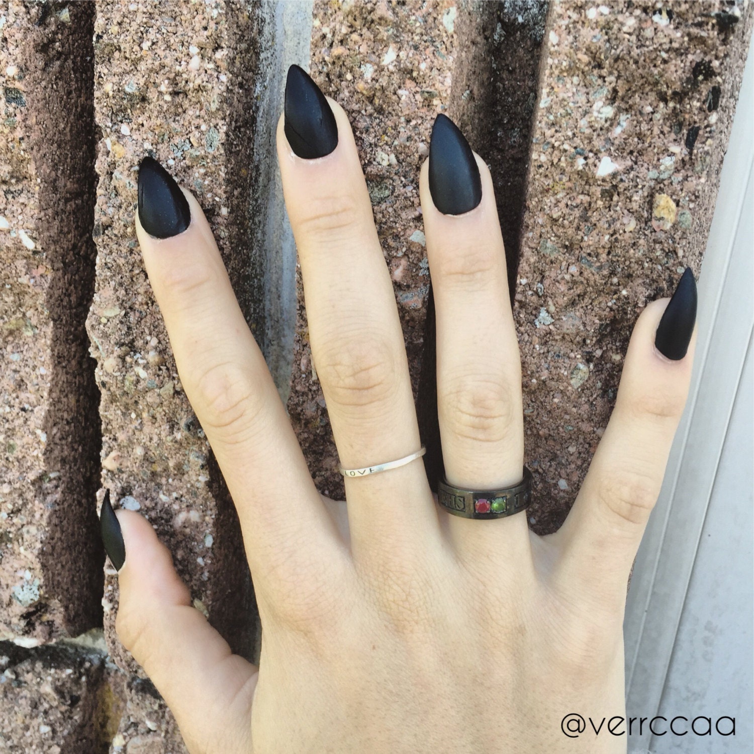 Matte Black Stiletto Nails Full Set