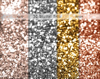 Gold Digital Paper Mix Bokeh Glitter Wood Foil Chevron
