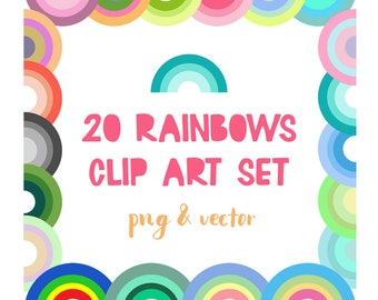 Pastel Rainbows Clipart Scrapbook printables Vector Rainbow