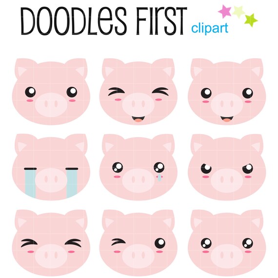 Kawaii Pig Faces Digital Clip Art for Scrapbooking Card Making