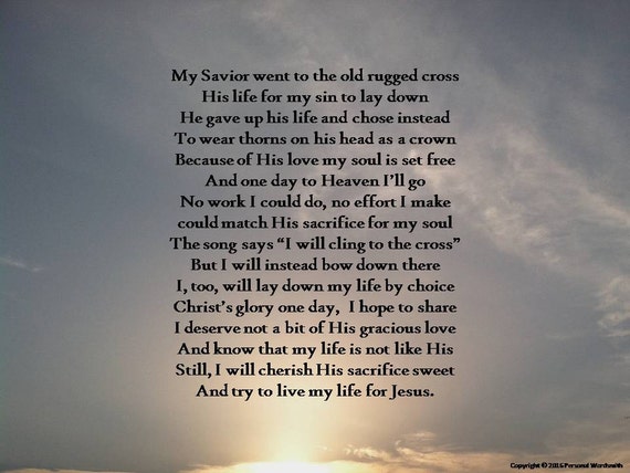 Old Rugged Cross Poem Digital Print Christian Memorial Poems