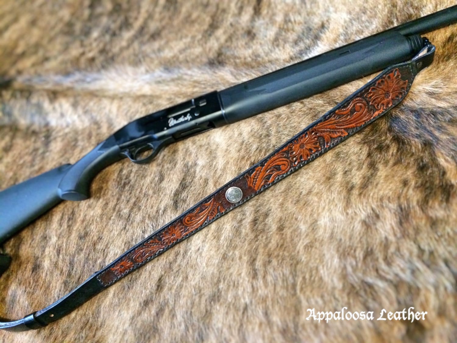Custom Leather Shotgun Sling with Western inspired Sheridan