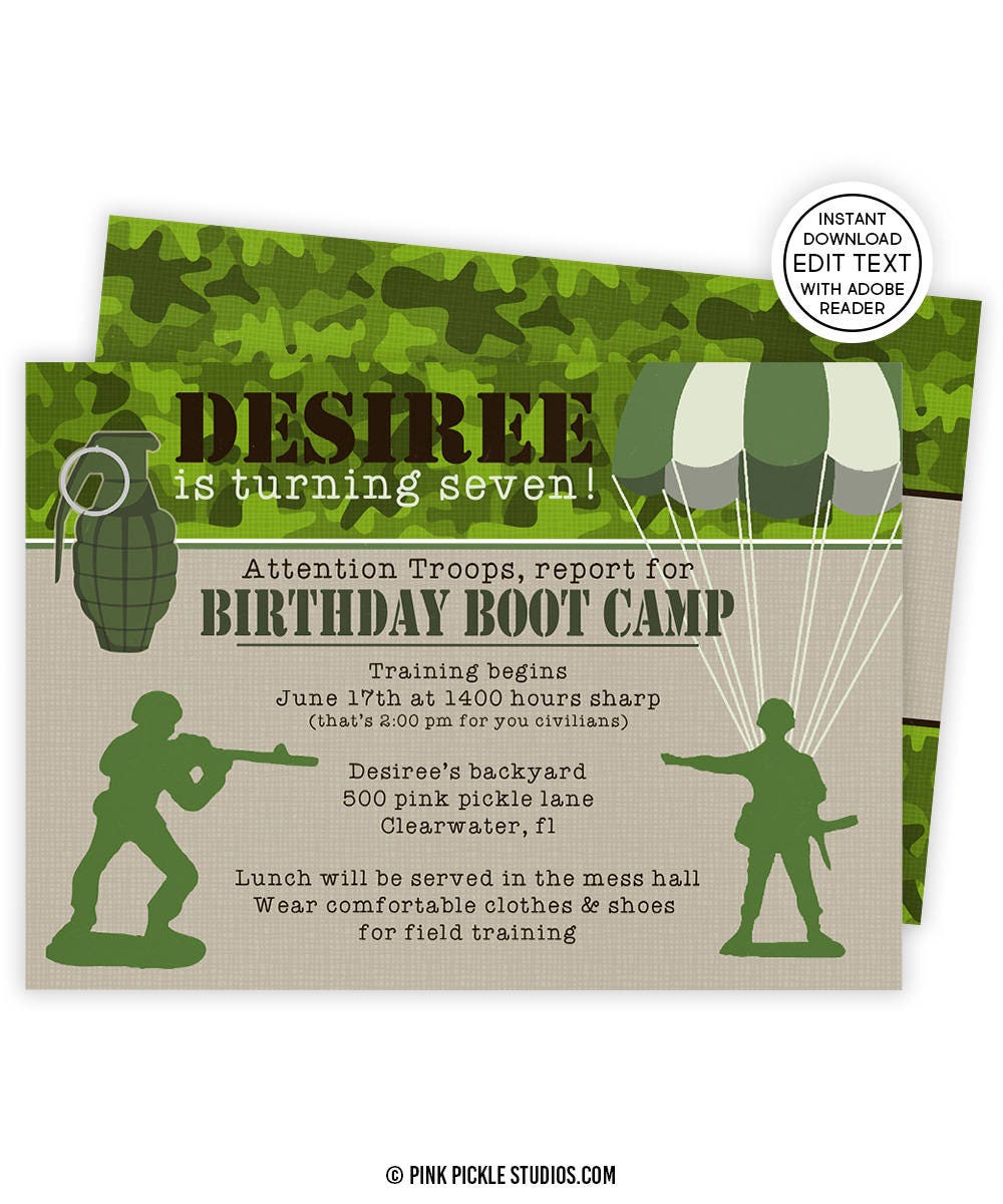 Boot Camp Invitation Army Invitations Military Invitations