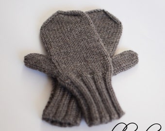 Merino Wool Kids Mittens Knitted Boys Mittens Light Grey