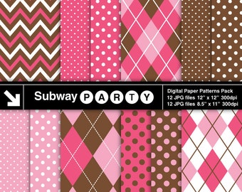 Christmas Chevron Polka Dots and Argyle Digital Papers Pack