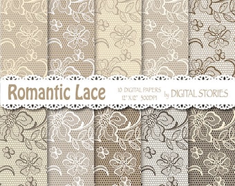 Burlap Lace Wedding digital paper: BURLAP LACE 2