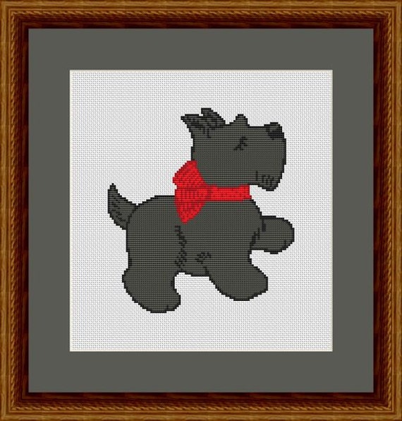 Black Scottish Terrier Dog Scottie Puppy Counted Cross Stitch