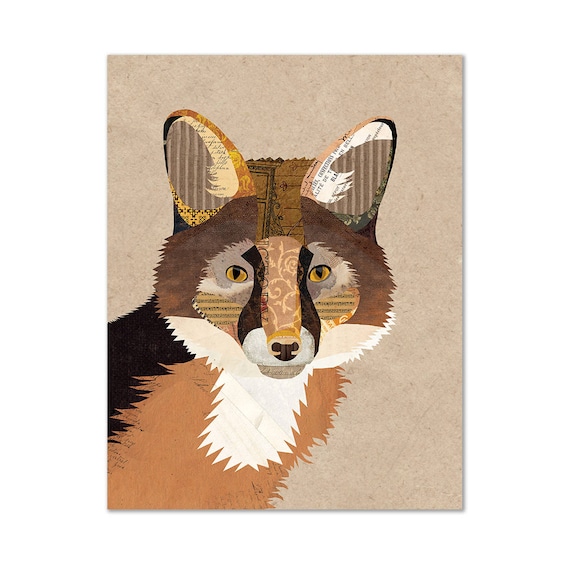 Fox Art Print Collage Illustration Framable Wall Art