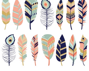 ClipArt Tribal Arrows and Feathers Pastel Feather Clipart