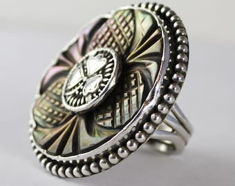 Carved shell ring | Etsy