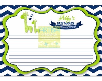 Navy Blue and Lime green Chevron Giraffe Baby Shower Invite