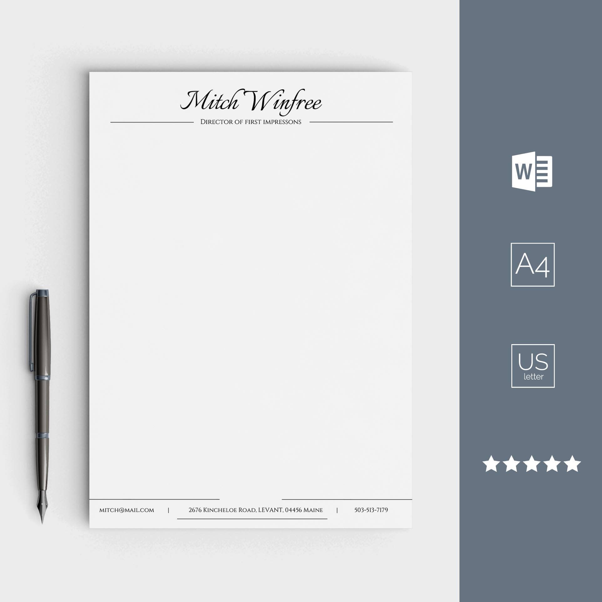 Modello di carta intestata intestata per Word su misura e