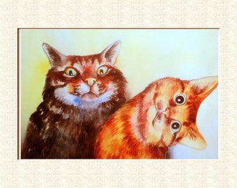 Funny cat painting | Etsy
