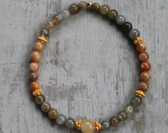 Sunstone Labradorite Ring in sterling silver Firey Orange