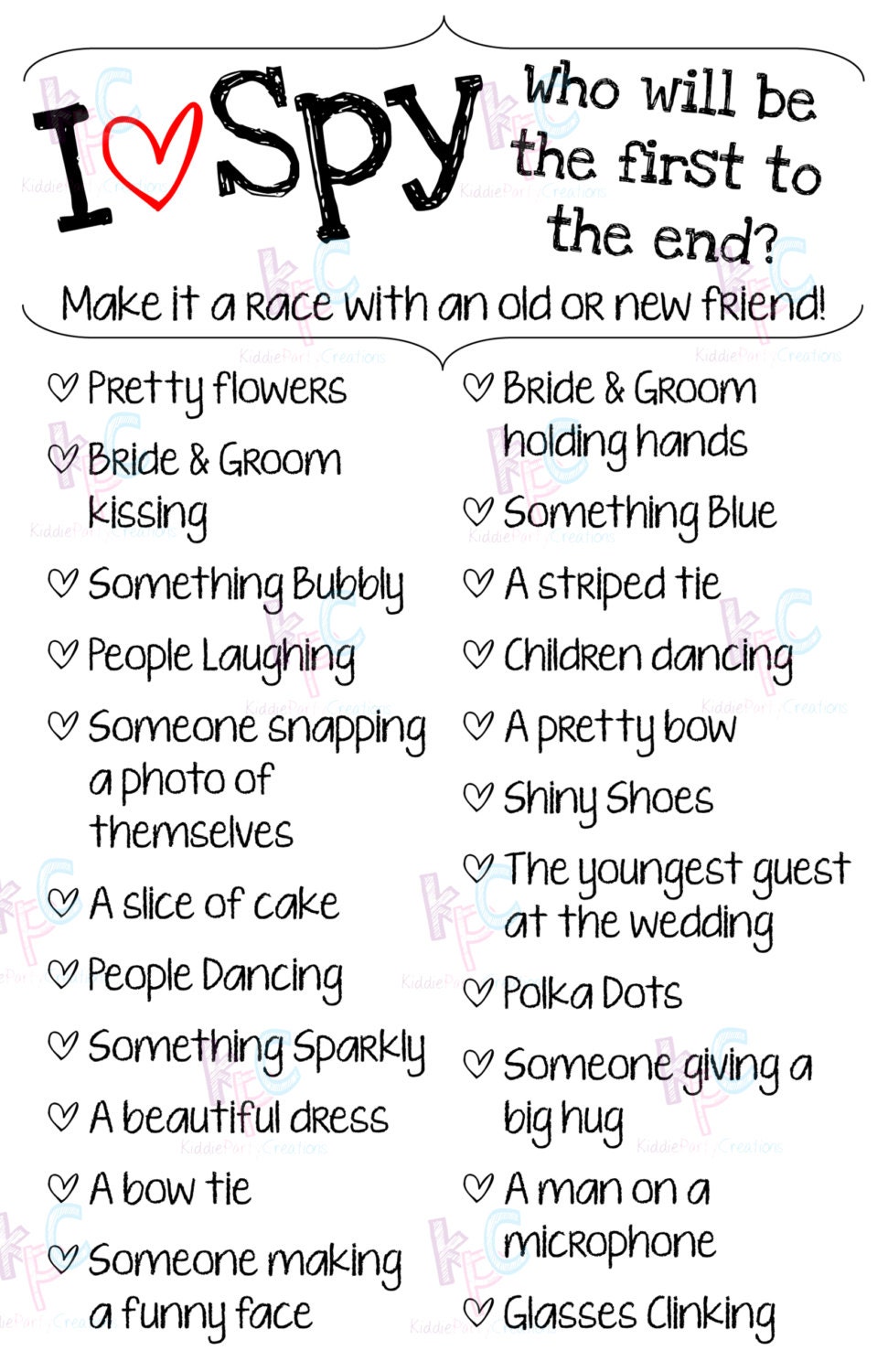 I Spy Reception Game Wedding