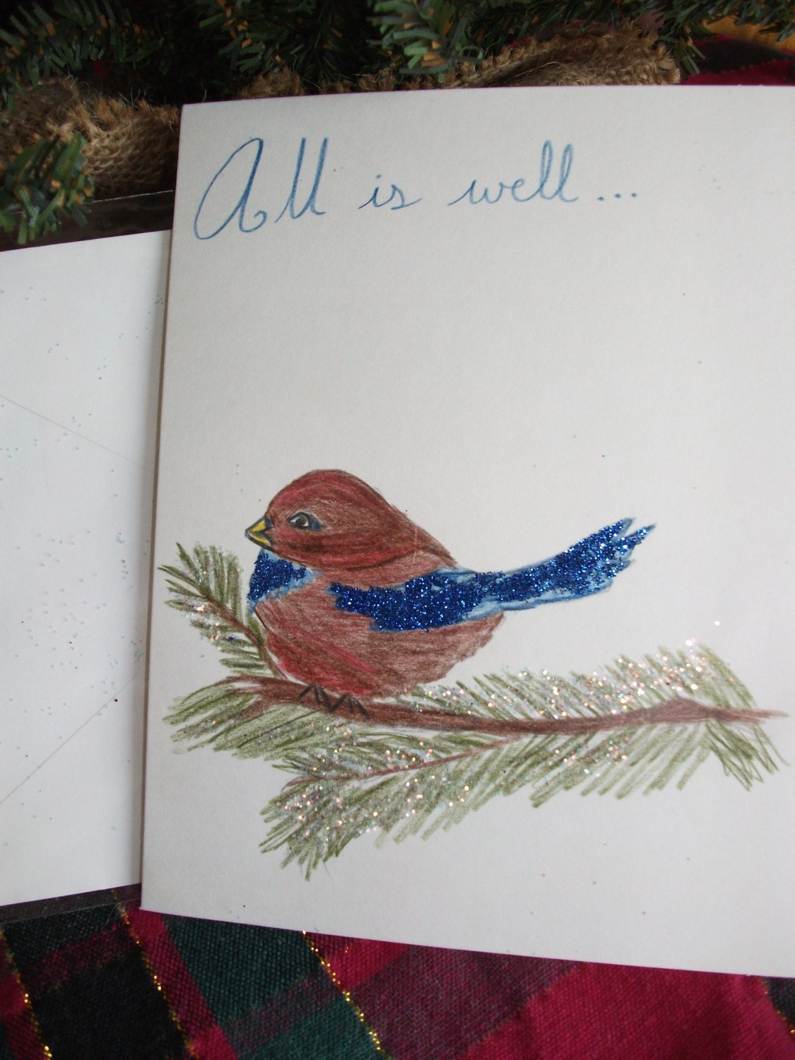 Christmas card Handmade greeting card Blue Bird All is