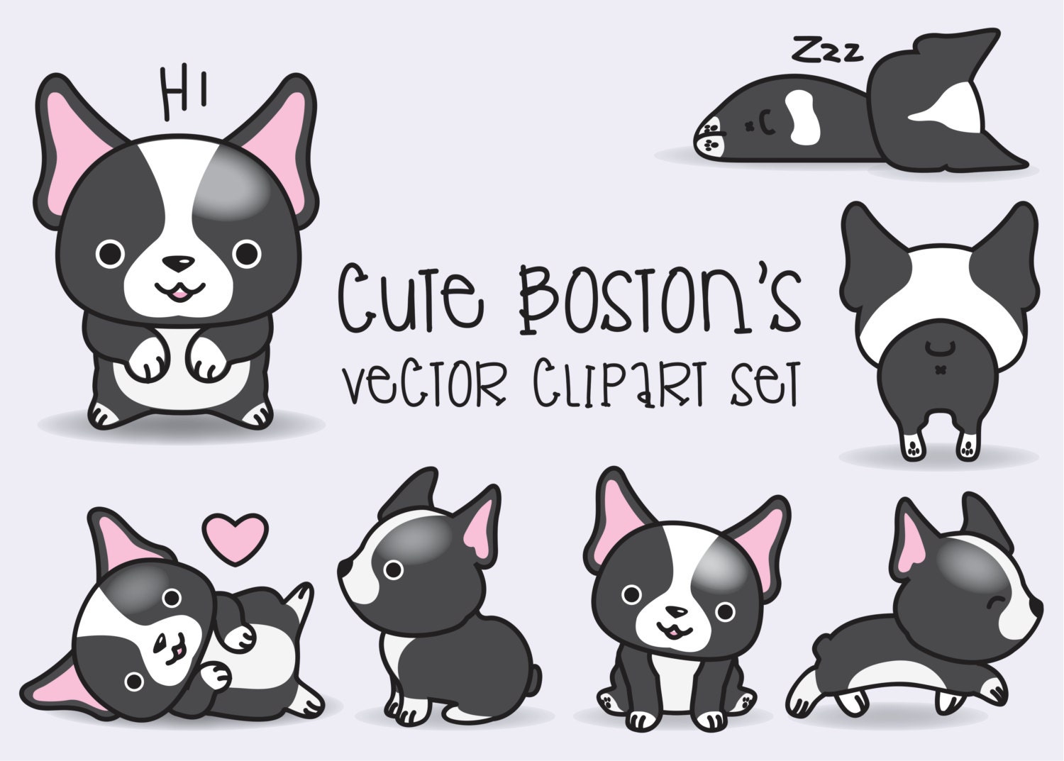 Premium Vector Clipart Kawaii Boston Terriers Cute Bostons