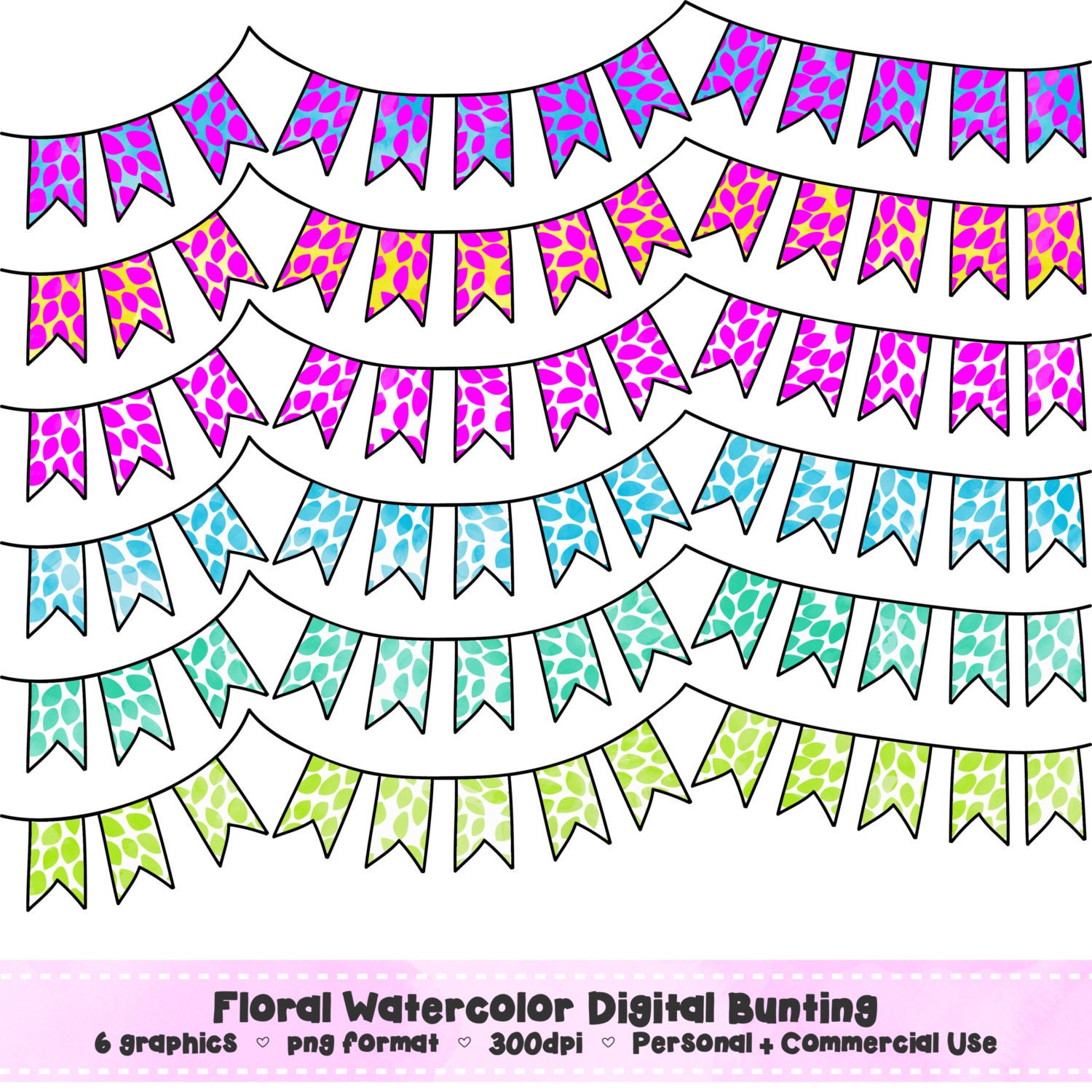 Floral Watercolor Digital Bunting Clip Art
