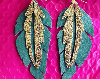 Gold Feather Leather Wrap Bracelet