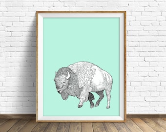 Buffalo Print Bison Print Large Wall Art Print Farmhouse