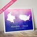 Custom Two Country Maps with Love Trail Watercolor Print Long