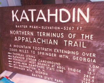 Katahdin summit scale replica sign. Hand carved and painted.