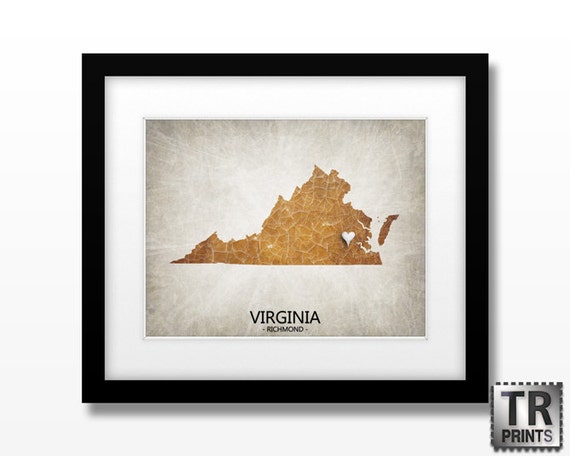 Virginia State Map Print Home Town Map Original Custom Map