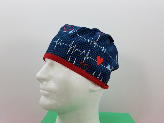 Men's surgical scrub hats or scrub caps-EKG Print