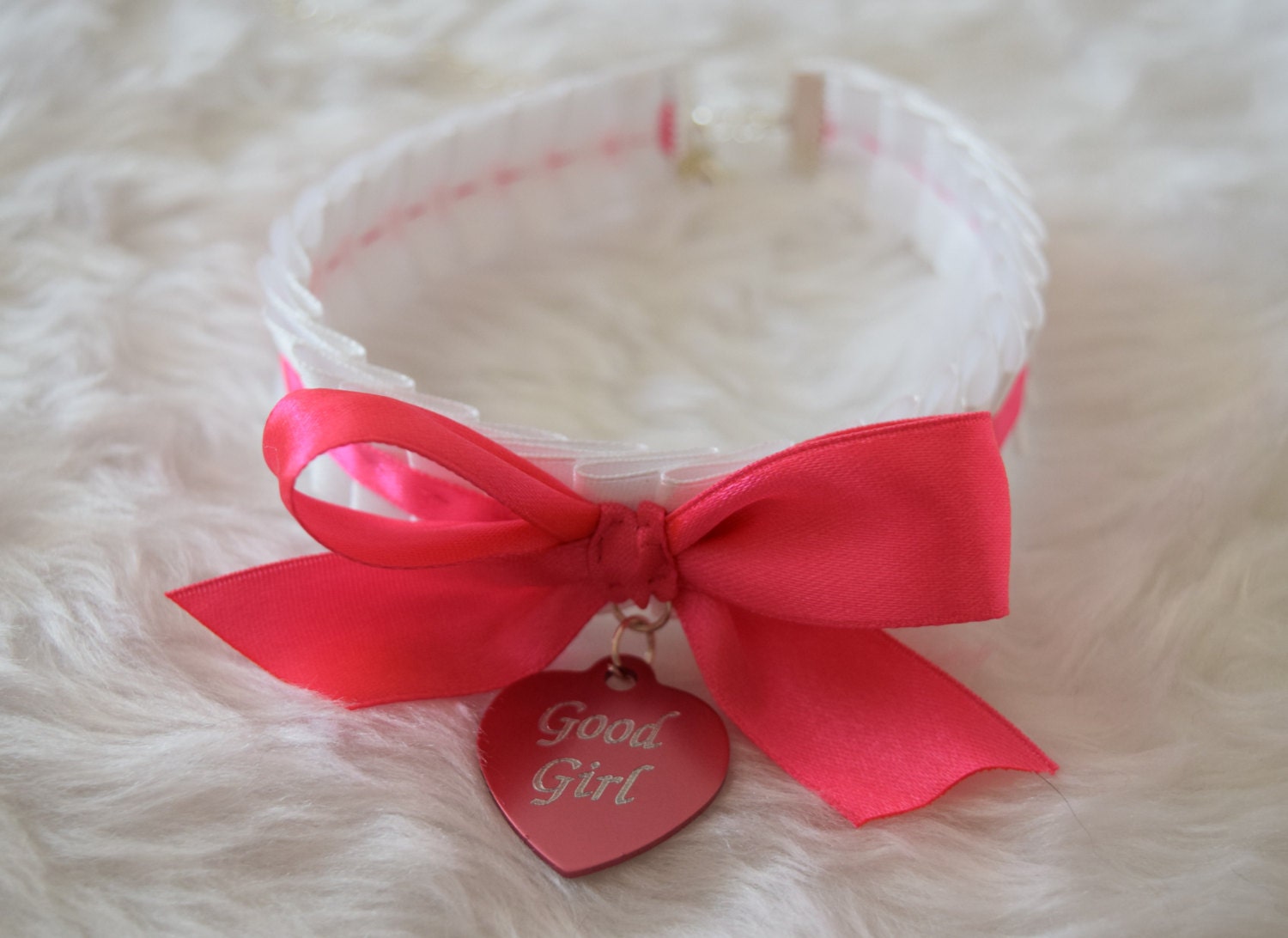 Good Girl BDSM Collar Engraved Personalised Heart Charm Ddlg