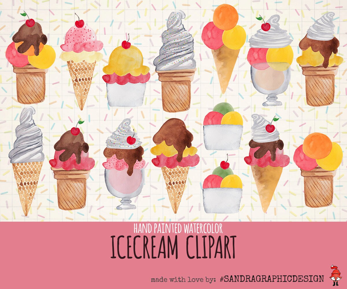 Ice cream clipart: SUMMER ICE CREAM with hand