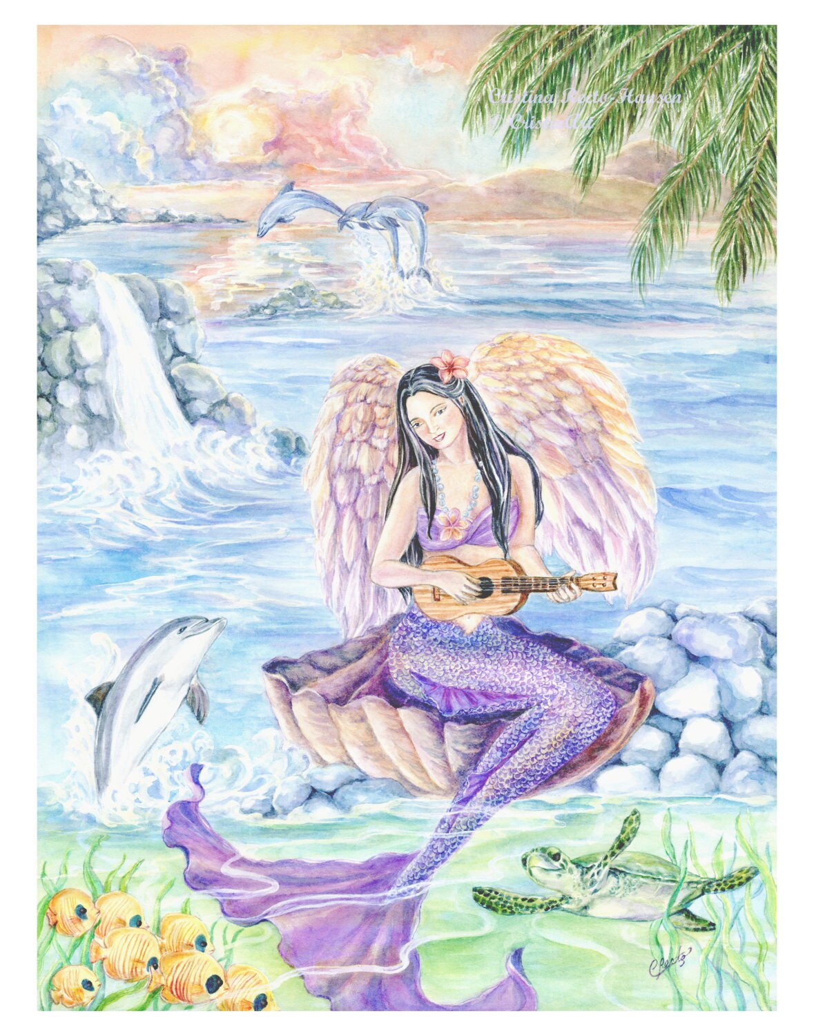 Mermaid Art print Pacific Angel-Mermaid Hawaiian Mermaid