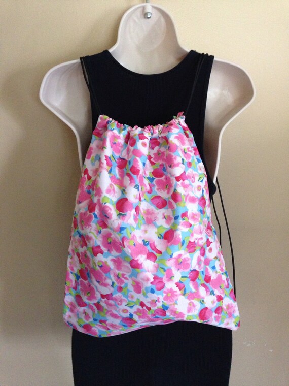 Pink Floral fully lined drawstring backpack