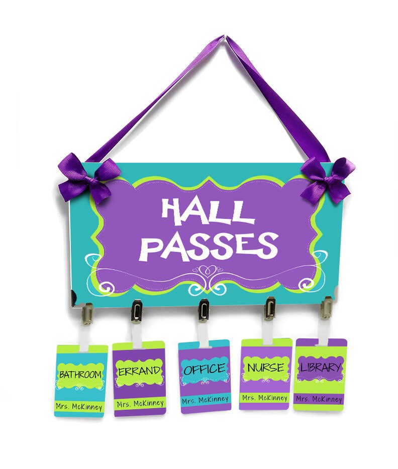 Classroom Hall Passes Teachers School Bathroom Passes Purple