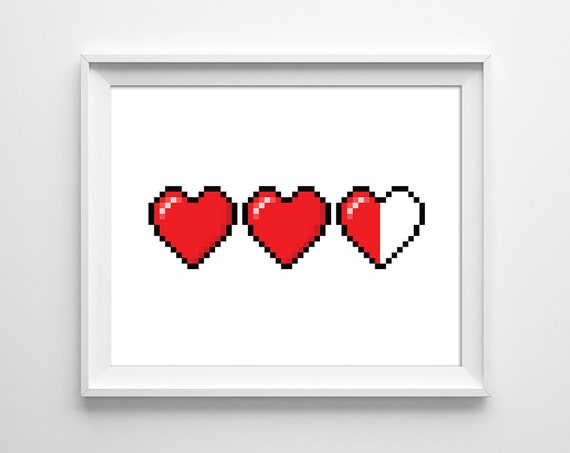8 Bit Hearts Print 8 Bit Videogame Print Retro Video Game