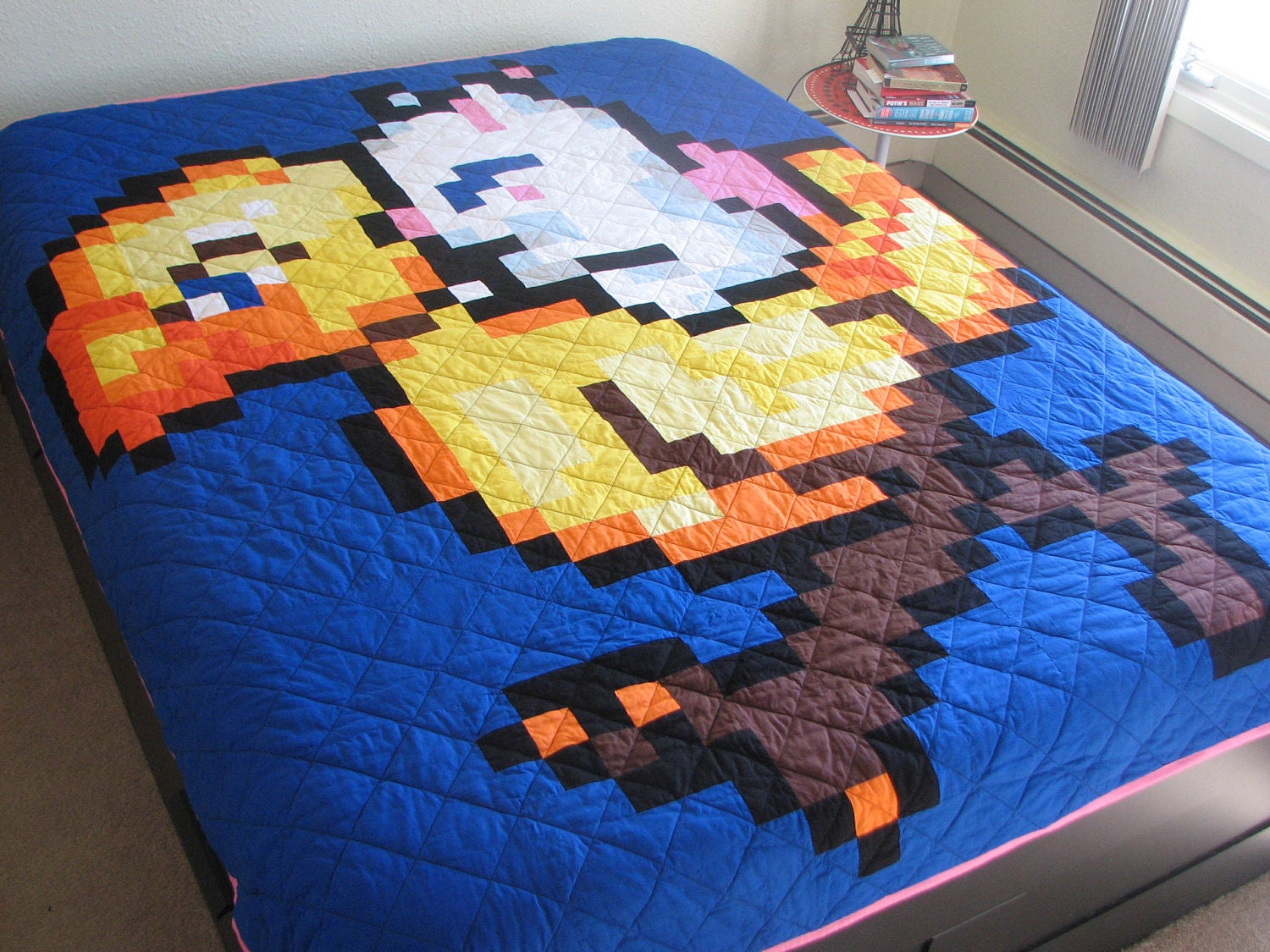 Final Fantasy Moogle Riding Chocobo 8 Bit Quilt