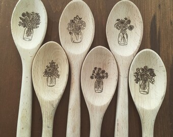 Wood burned spoons | Etsy