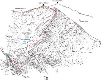 The Cuillin Ridge on the Isle of Skye. Line illustration