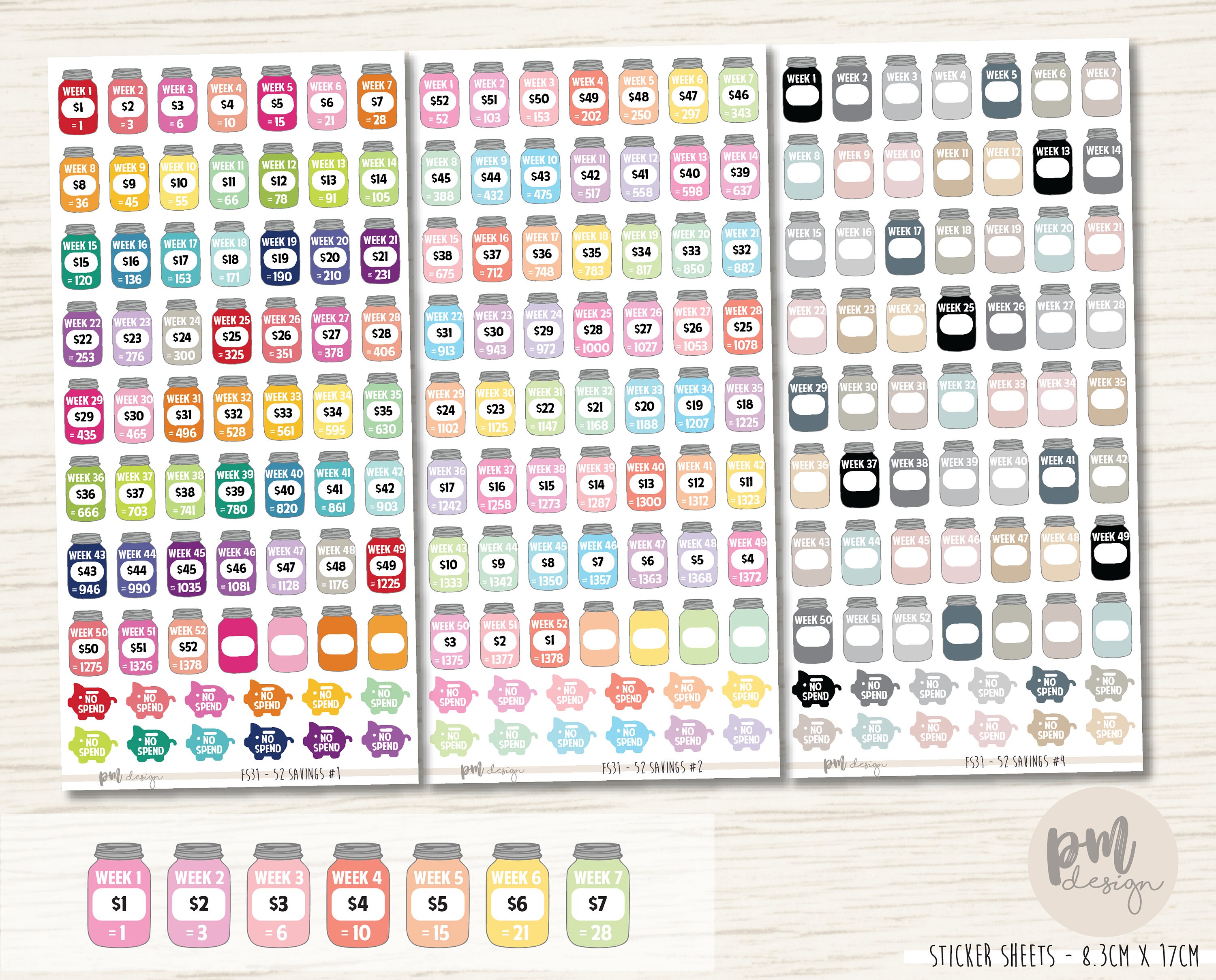 52 Week Savings Challenge Stickers Planner Stickers FS31