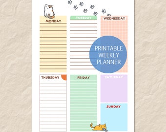 Printable Cute Cat Daily Planner Cute Cat Goldfish Planner