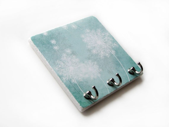 Teal Blowing Dandelion Key Rack Key Hook Hanger Wall Hooks