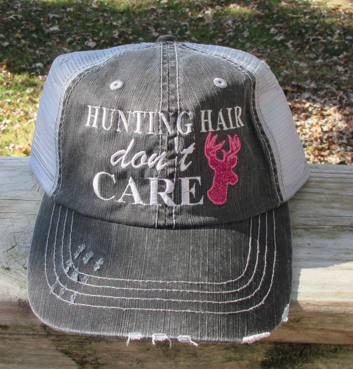 Hunting Hair Don't Care with glitter deer head embroidered