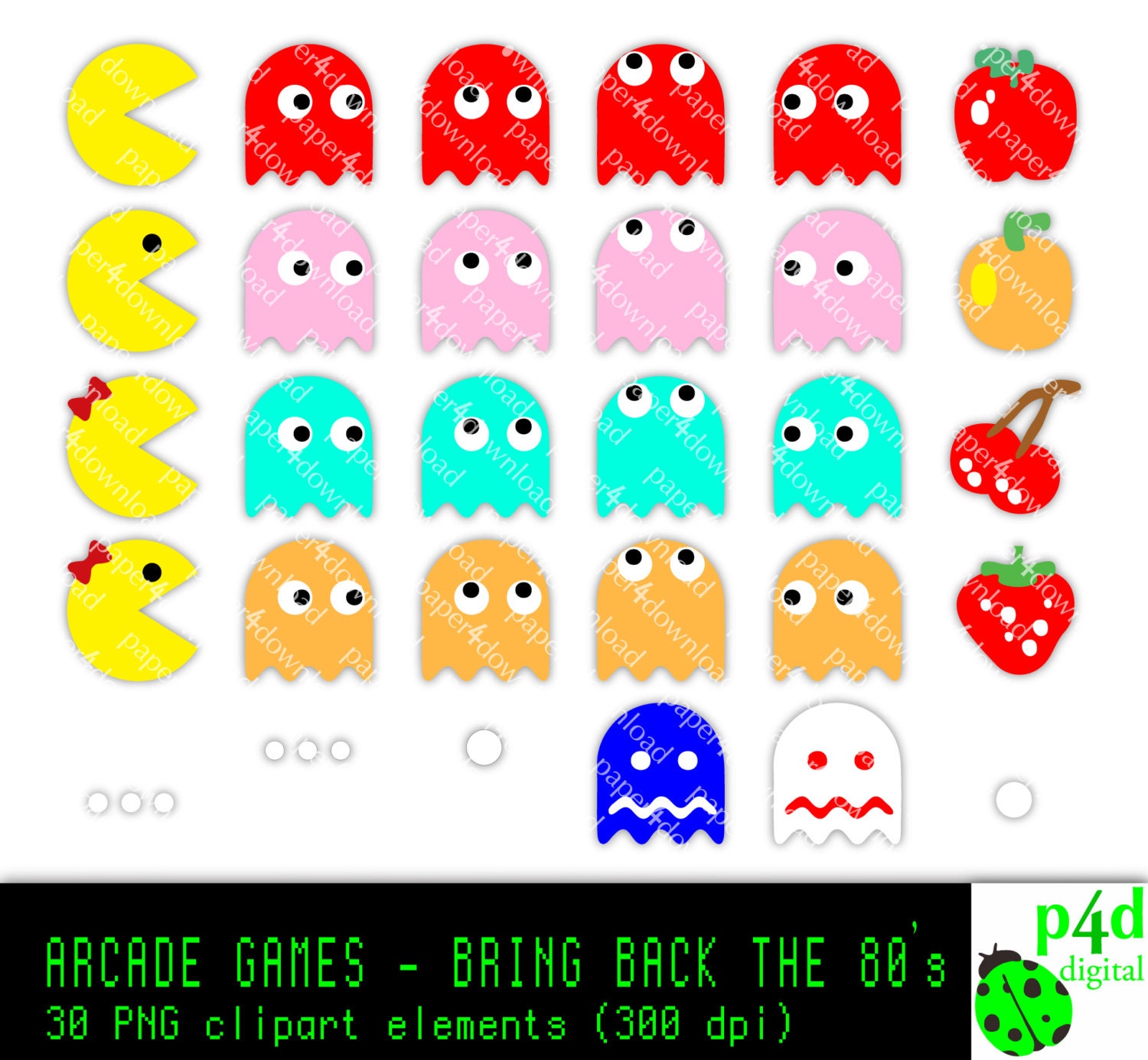 80's Arcade Game Characters Clipart Digital Collage