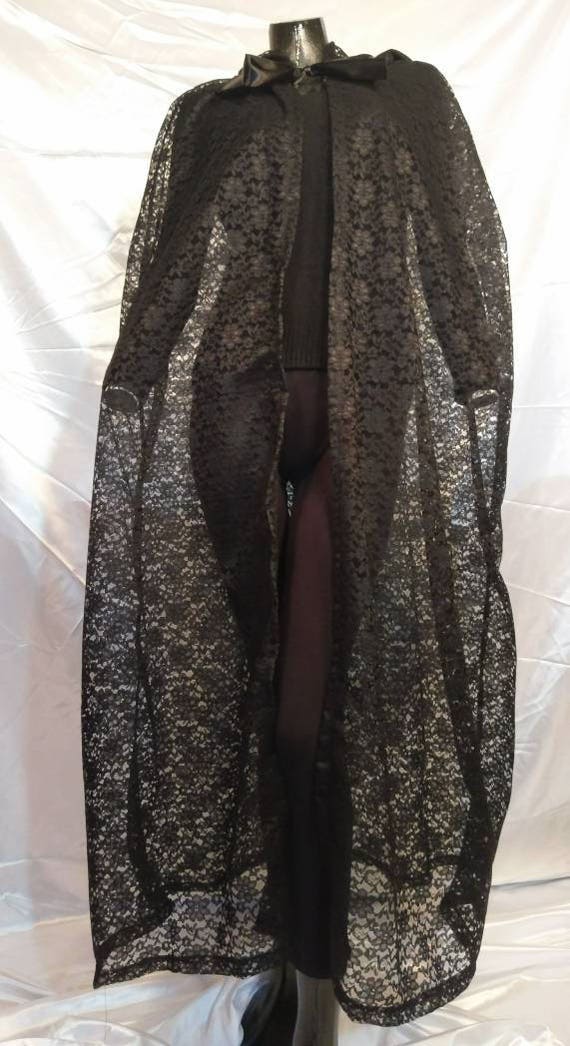Beautiful Black Lace Cloak Cape with a large hood and fully