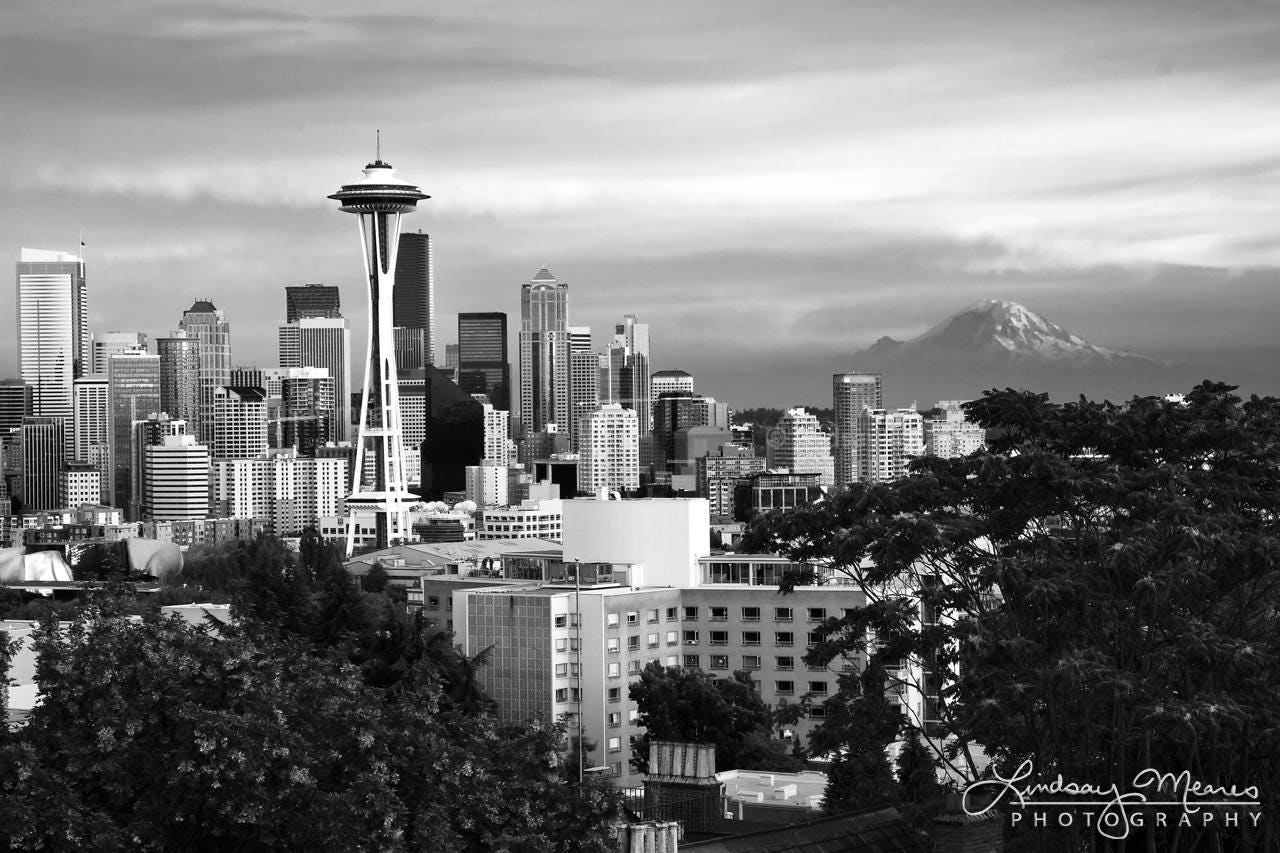 B&W Seattle Photo Seattle Skyline Black and