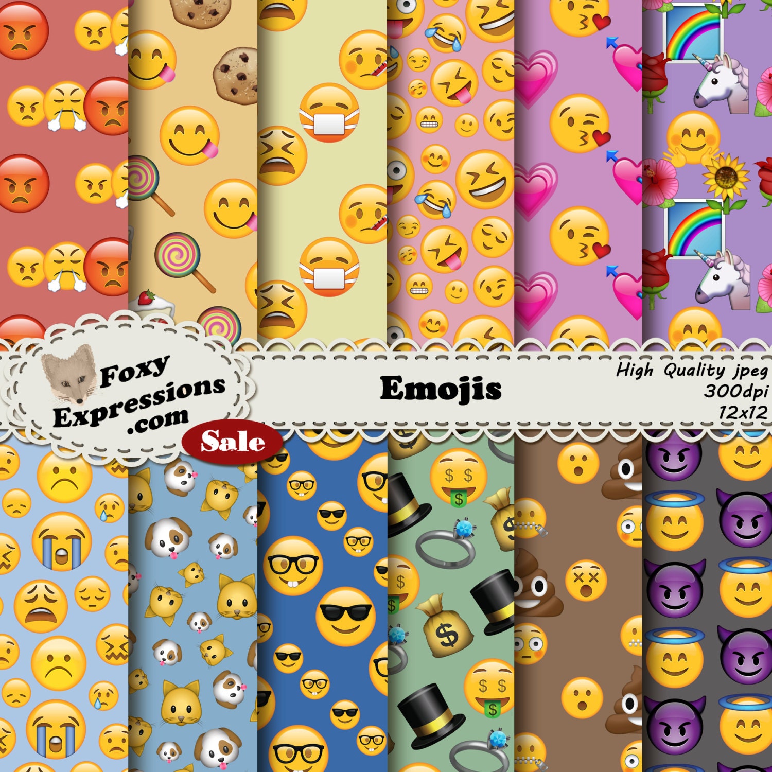 Emojis digital paper will add emotions to your crafts. Mad